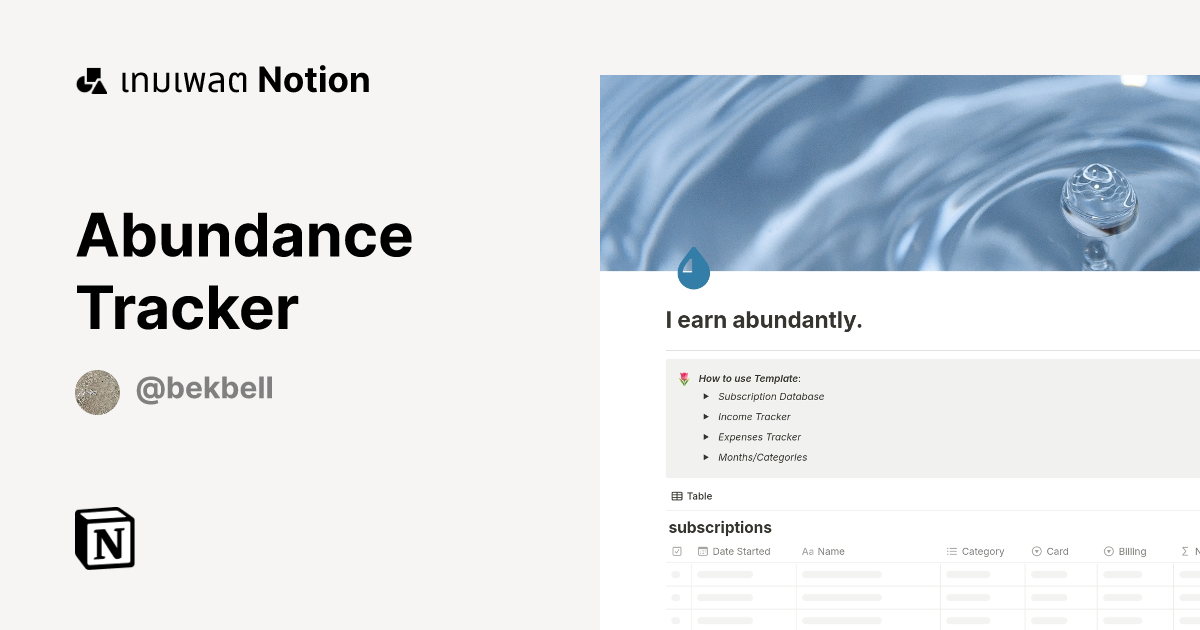 เทมเพลต Abundance Tracker โดย Bek Bell | มาร์เก็ตเพลส Notion