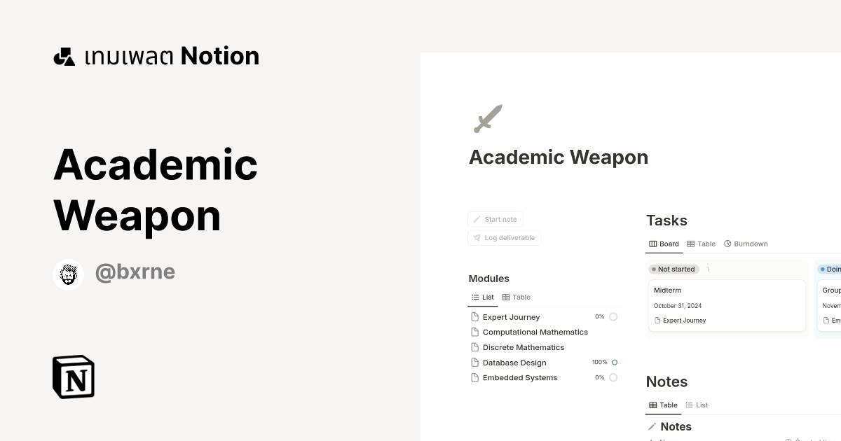 เทมเพลต Academic Weapon | มาร์เก็ตเพลส Notion
