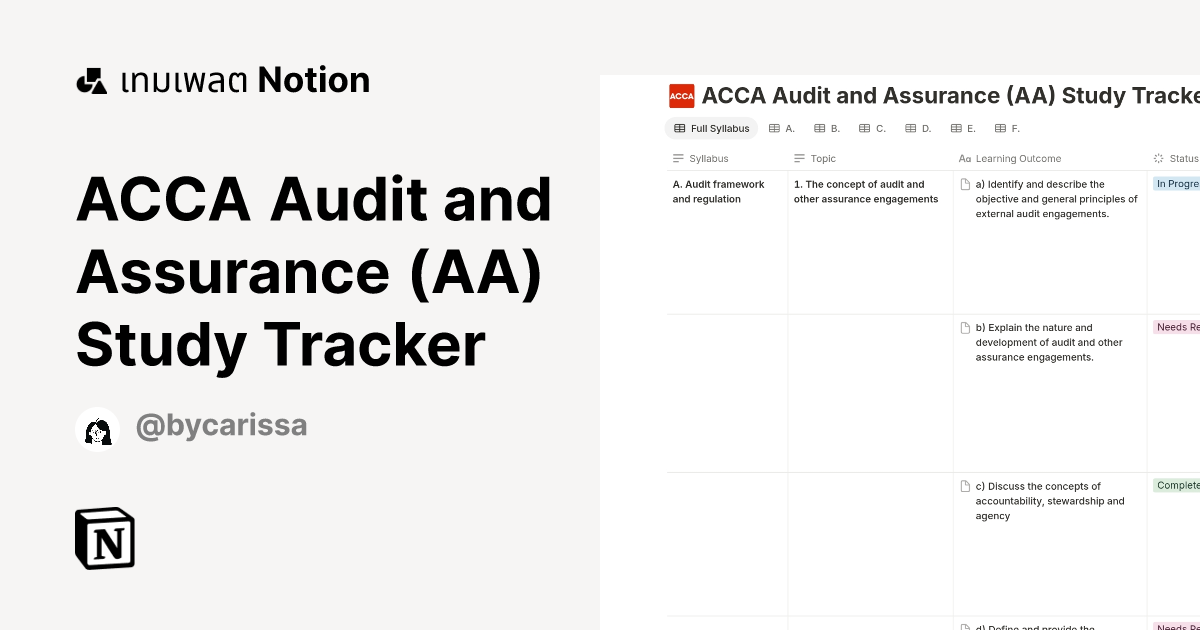 เทมเพลต ACCA Audit and Assurance (AA) Study Tracker | มาร์เก็ตเพลส Notion