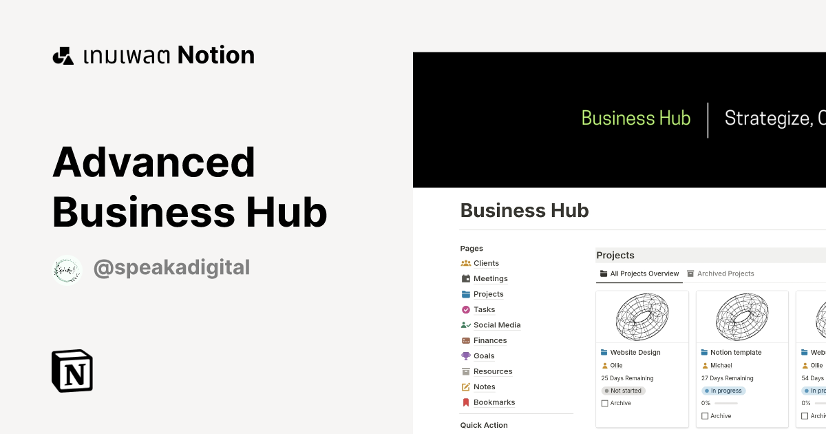 เทมเพลต Advanced Business Hub โดย SpeakADigital | มาร์เก็ตเพลส Notion