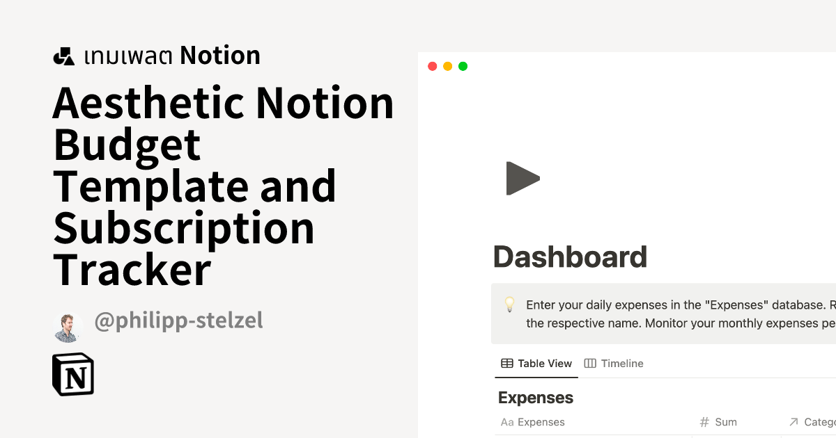 เทมเพลต Aesthetic Notion Budget Template and Subscription Tracker | มาร์เก็ตเพลส Notion
