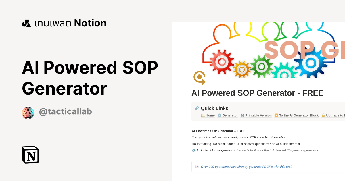 เทมเพลต AI Powered SOP Generator โดย The Tactical Lab | มาร์เก็ตเพลส Notion