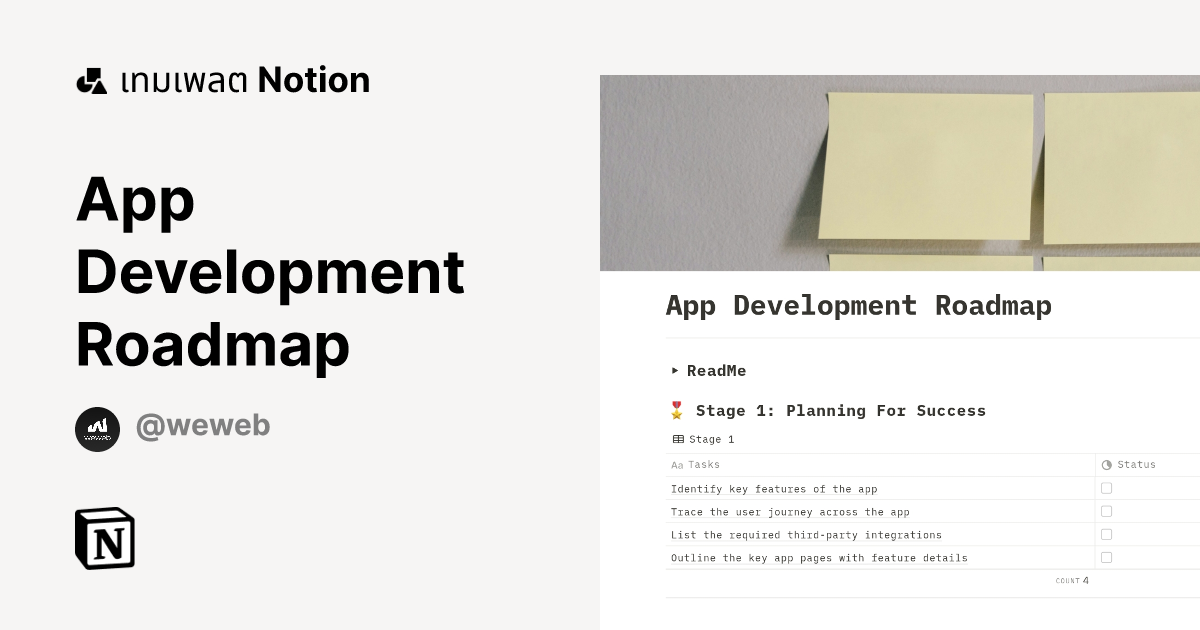 เทมเพลต App Development Roadmap | มาร์เก็ตเพลส Notion
