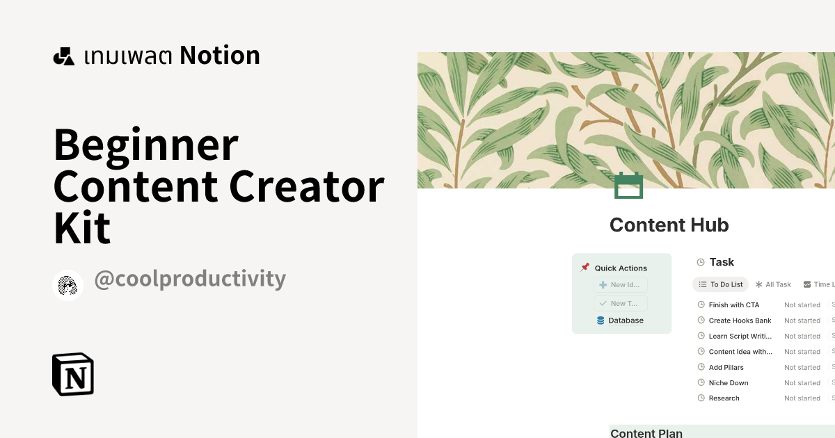 เทมเพลต Beginner Content Creator Kit | มาร์เก็ตเพลส Notion