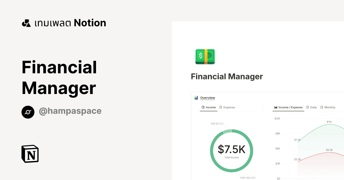 เทมเพลต Financial Manager โดย HAMPA | มาร์เก็ตเพลส Notion