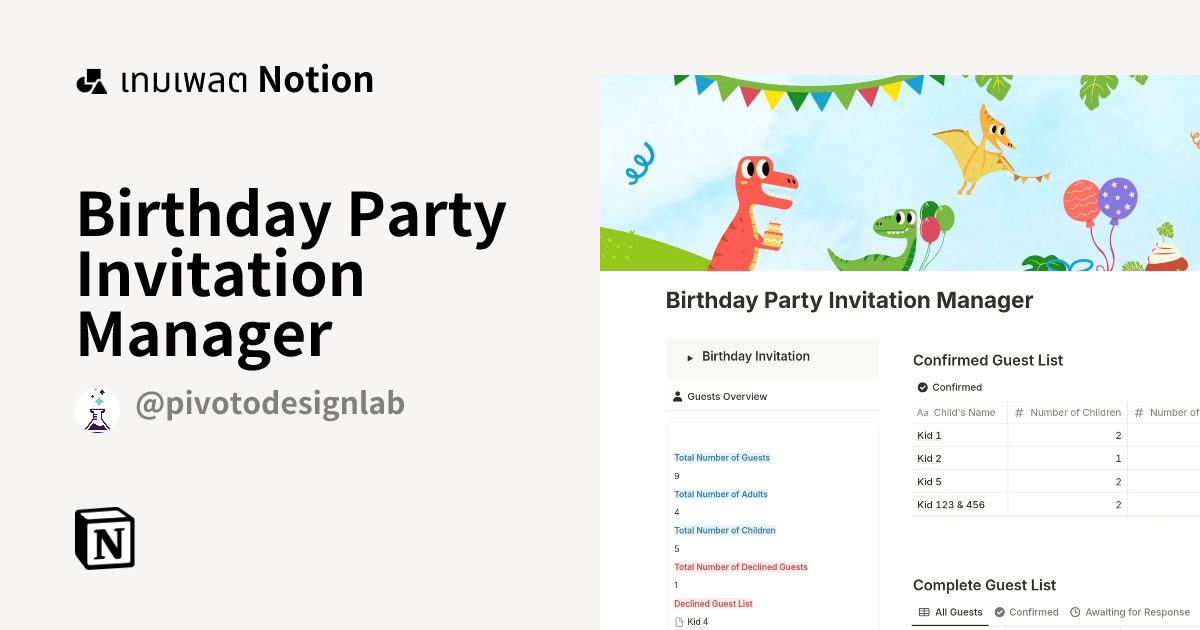 เทมเพลต Birthday Party Invitation Manager โดย Pivoto Design Lab ...