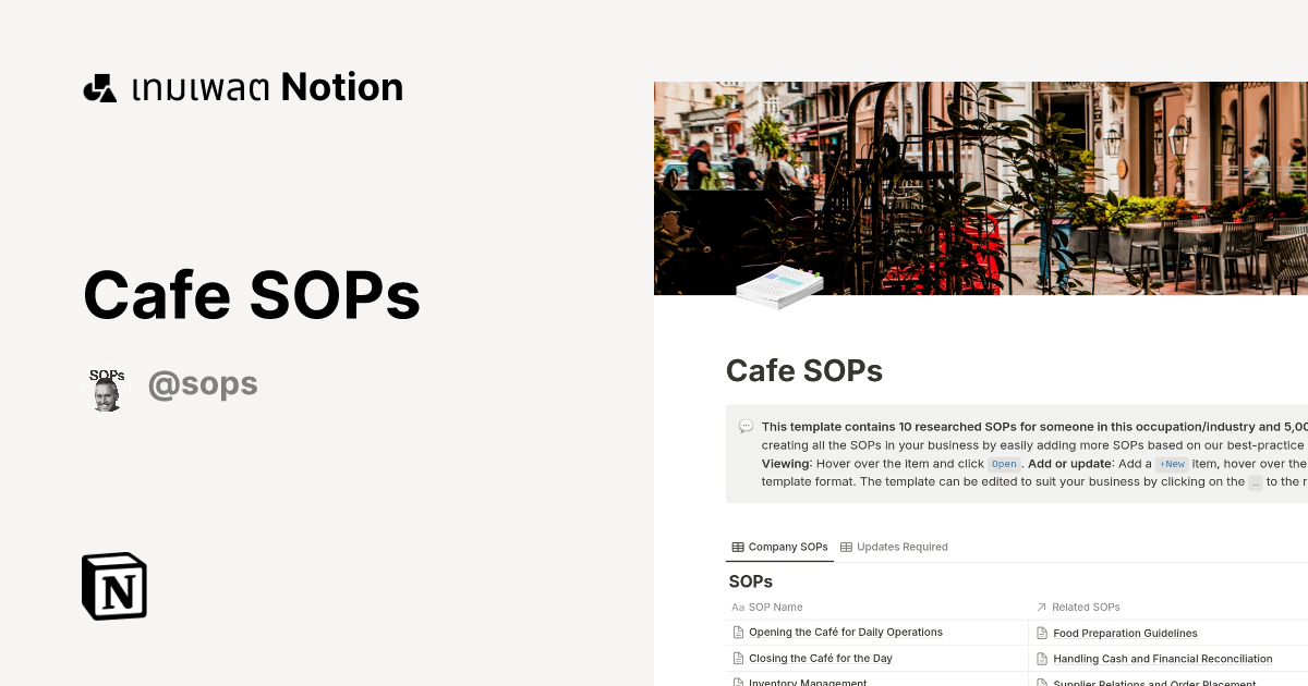 เทมเพลต Cafe SOPs โดย SOPs | มาร์เก็ตเพลส Notion