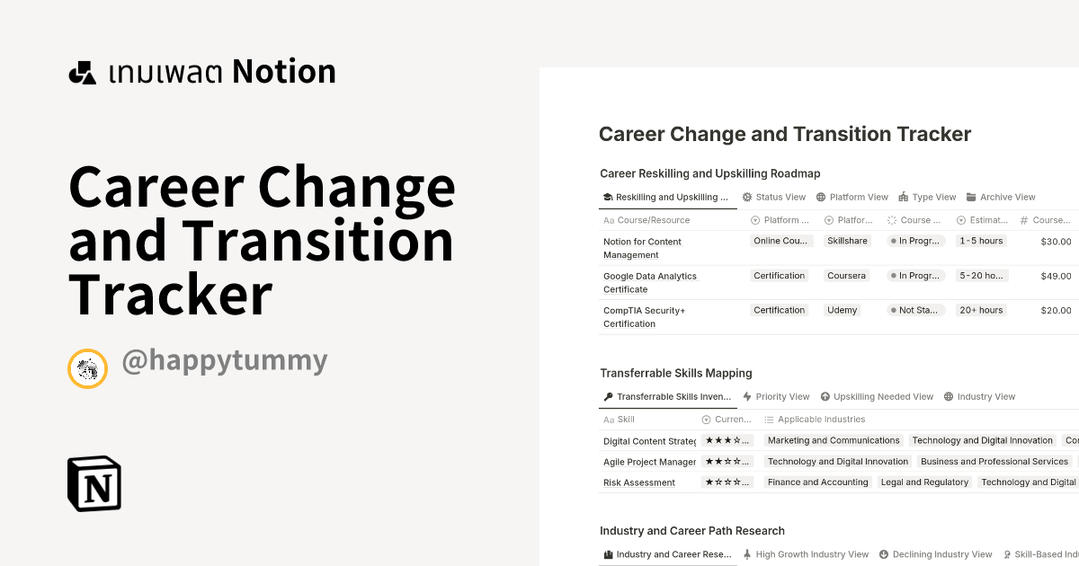 เทมเพลต Career Change and Transition Tracker โดย happytummy | มาร์เก็ต ...