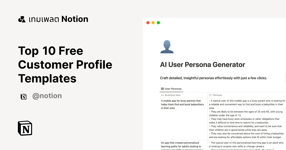 Top 10 Free Customer Profile Templates | มาร์เก็ตเพลสเทมเพลต Notion