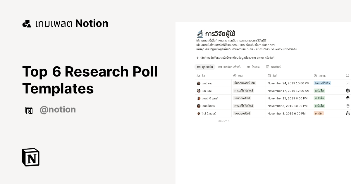 Top 6 Research Poll Templates | มาร์เก็ตเพลสเทมเพลต Notion