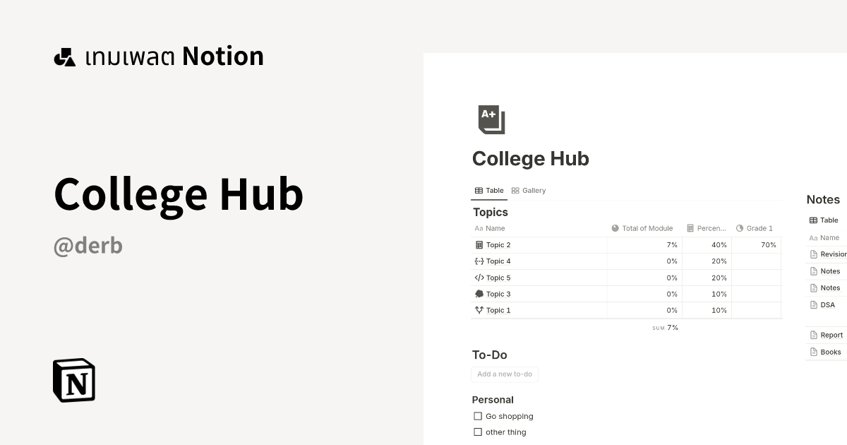 เทมเพลต College Hub | มาร์เก็ตเพลส Notion