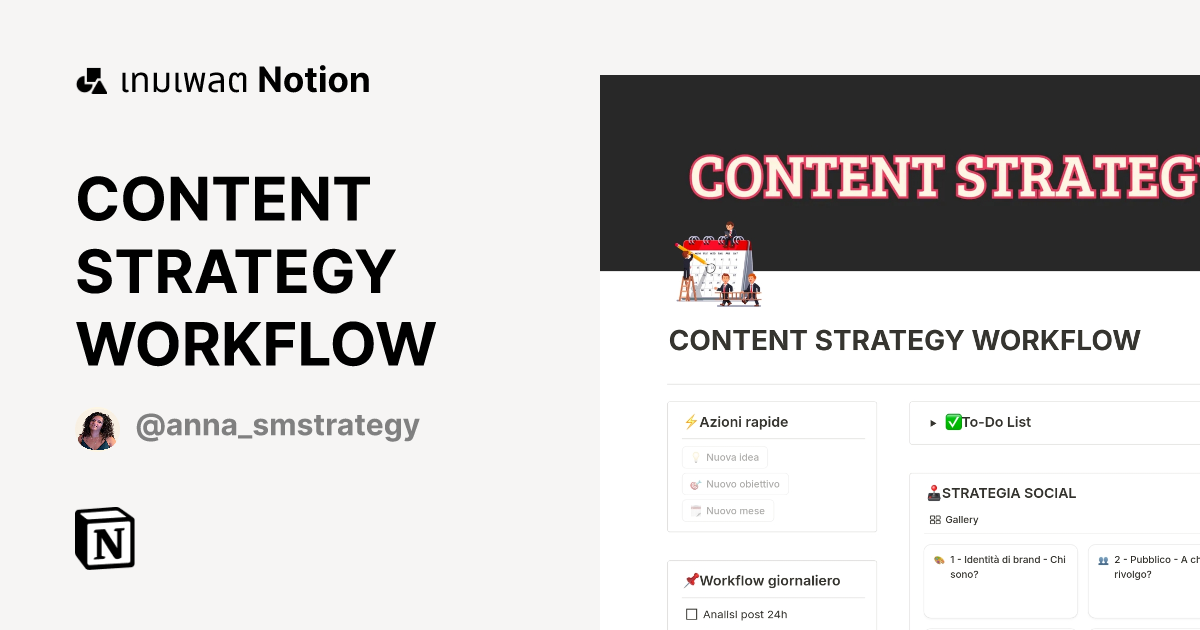 เทมเพลต CONTENT STRATEGY WORKFLOW โดย Anna SM Strategy | มาร์เก็ตเพลส Notion