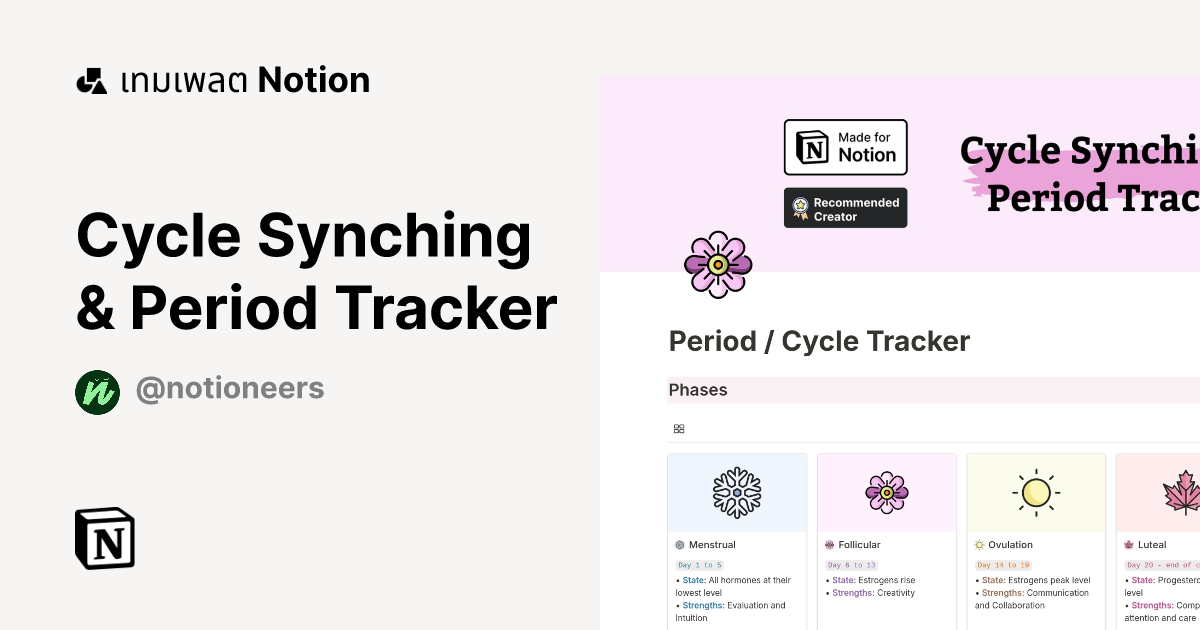 เทมเพลต Cycle Synching & Period Tracker | มาร์เก็ตเพลส Notion