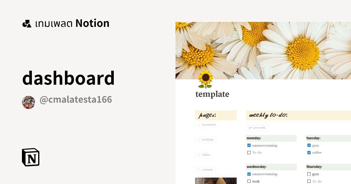 เทมเพลต dashboard | มาร์เก็ตเพลส Notion