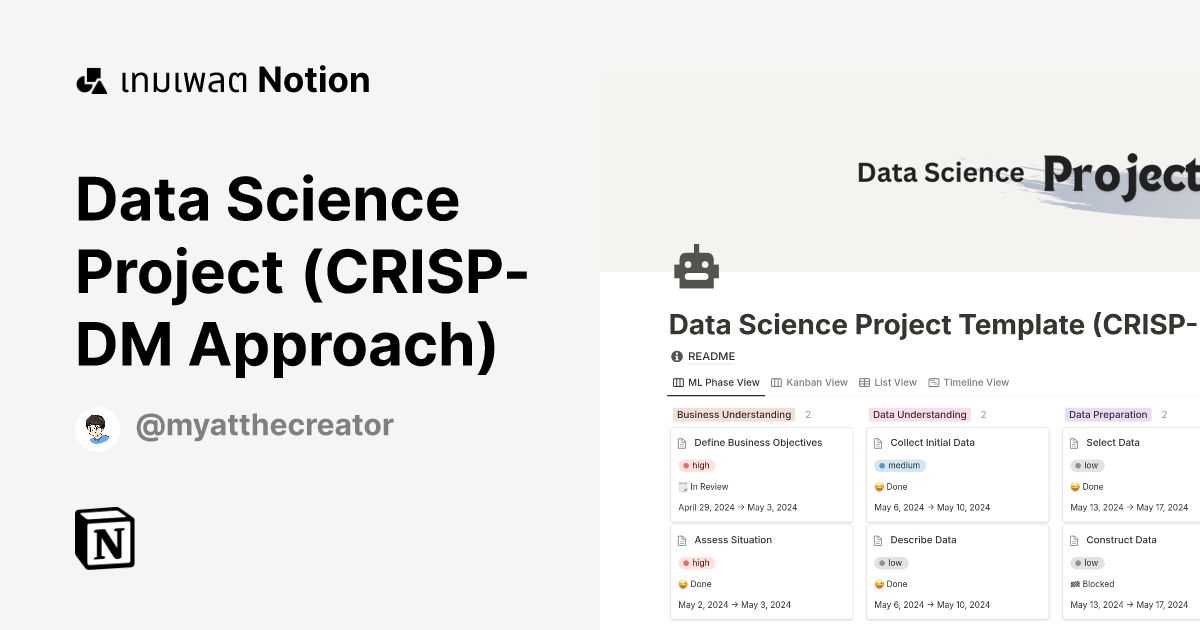 เทมเพลต Data Science Project (CRISP-DM Approach) โดย Myat The Creator ...