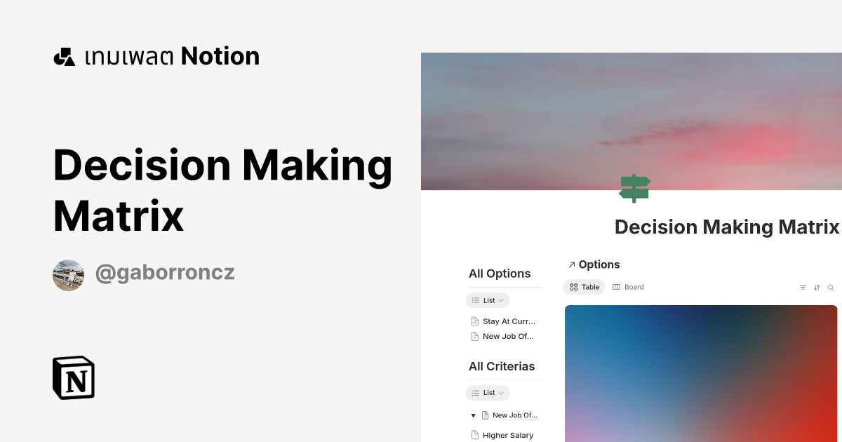 เทมเพลต Decision Making Matrix | มาร์เก็ตเพลส Notion