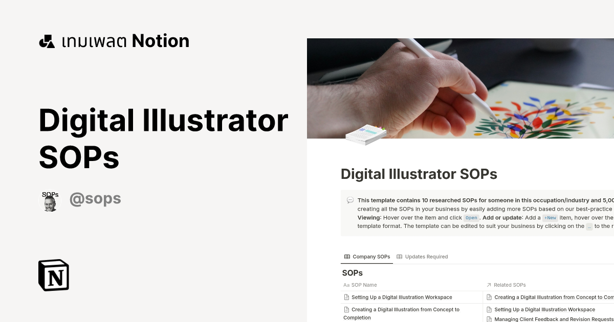 เทมเพลต Digital Illustrator SOPs | มาร์เก็ตเพลส Notion