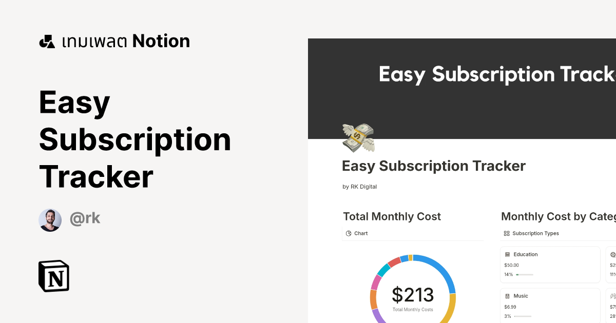 เทมเพลต Easy Subscription Tracker | มาร์เก็ตเพลส Notion