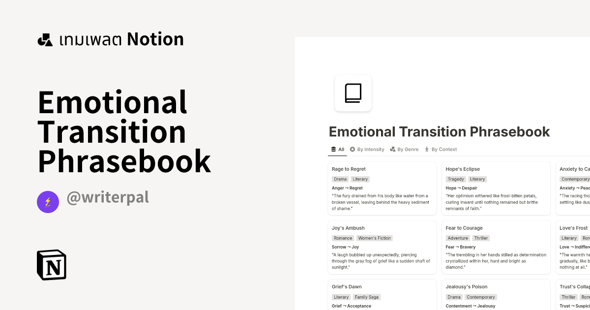เทมเพลต Emotional Transition Phrasebook โดย writerpal | มาร์เก็ตเพลส Notion