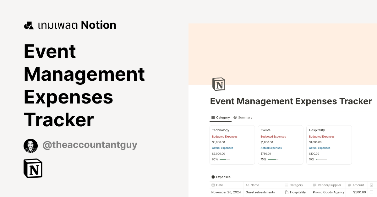เทมเพลต Event Management Expenses Tracker โดย theaccountantguy ...