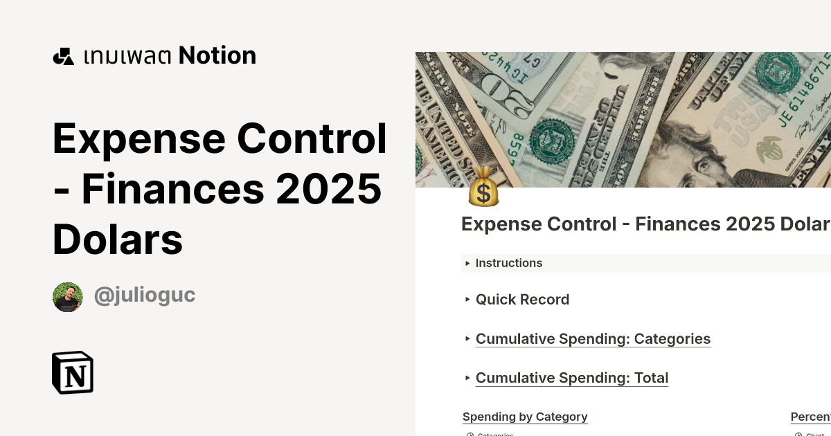 เทมเพลต Expense Control - Finances 2025 Dolars โดย Julio GUC | มาร์เก็ต ...