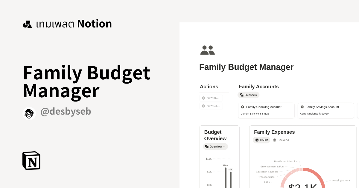 เทมเพลต Family Budget Manager โดย desbyseb | มาร์เก็ตเพลส Notion