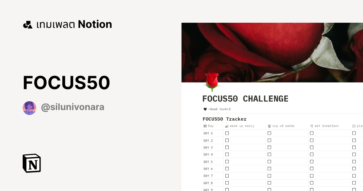 เทมเพลต FOCUS50 | มาร์เก็ตเพลส Notion