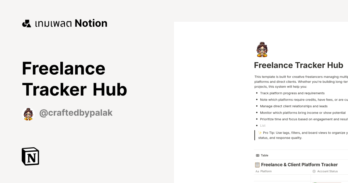 เทมเพลต Freelance Tracker Hub | มาร์เก็ตเพลส Notion