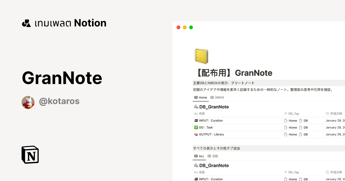 เทมเพลต GranNote โดย KOTAROS | มาร์เก็ตเพลส Notion