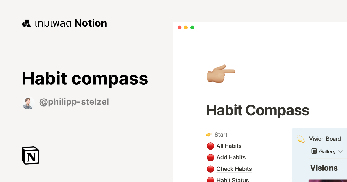 เทมเพลต Habit compass โดย Philipp Stelzel | มาร์เก็ตเพลส Notion