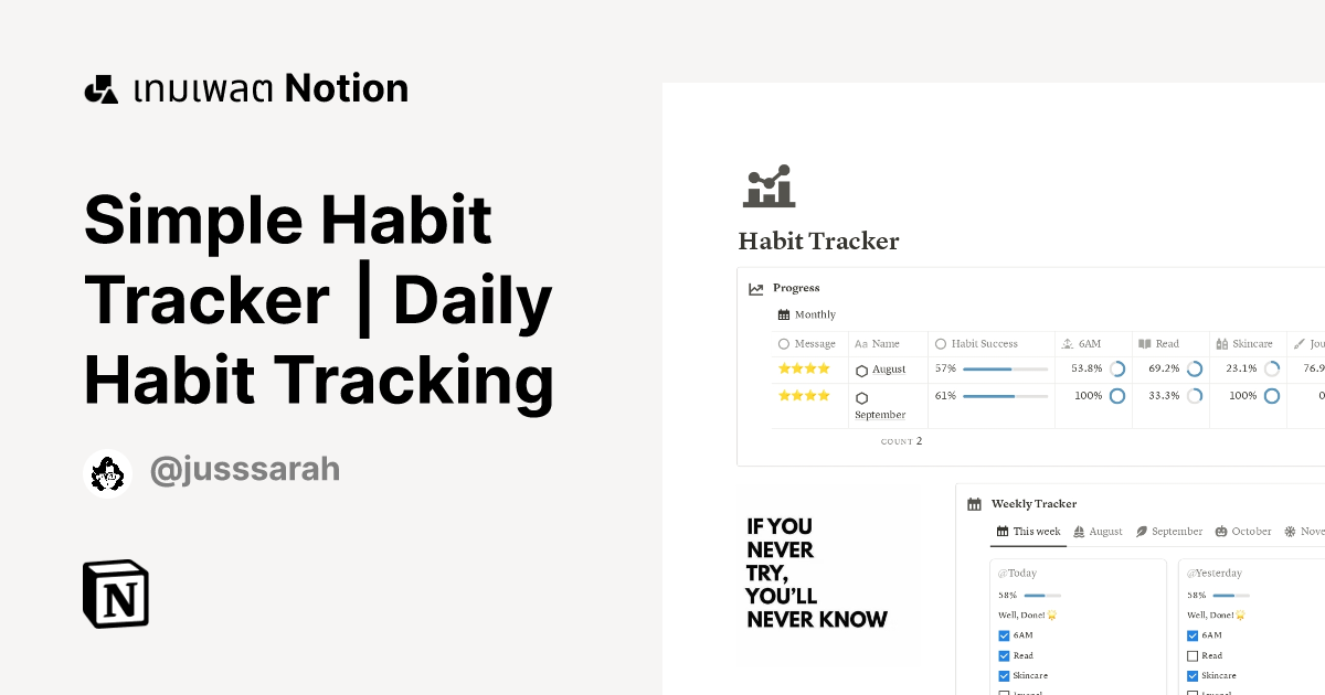เทมเพลต Habit Tracker โดย Sarah | มาร์เก็ตเพลส Notion