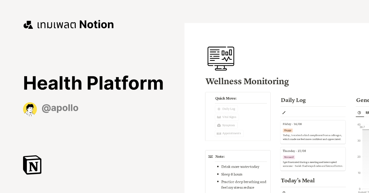 เทมเพลต Health Platform โดย Apollo | มาร์เก็ตเพลส Notion