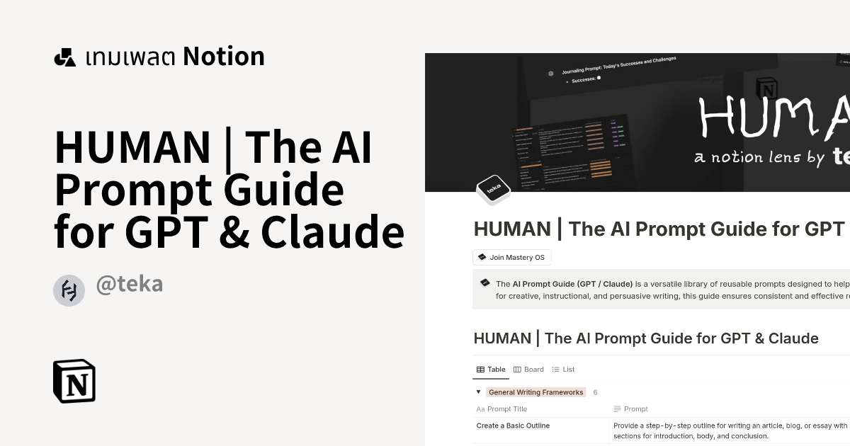 เทมเพลต HUMAN | The AI Prompt Guide for GPT & Claude | มาร์เก็ตเพลส Notion
