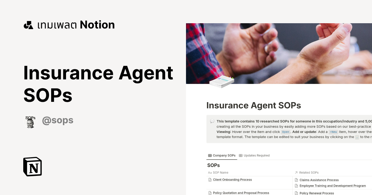 เทมเพลต Insurance Agent SOPs โดย SOPs | มาร์เก็ตเพลส Notion