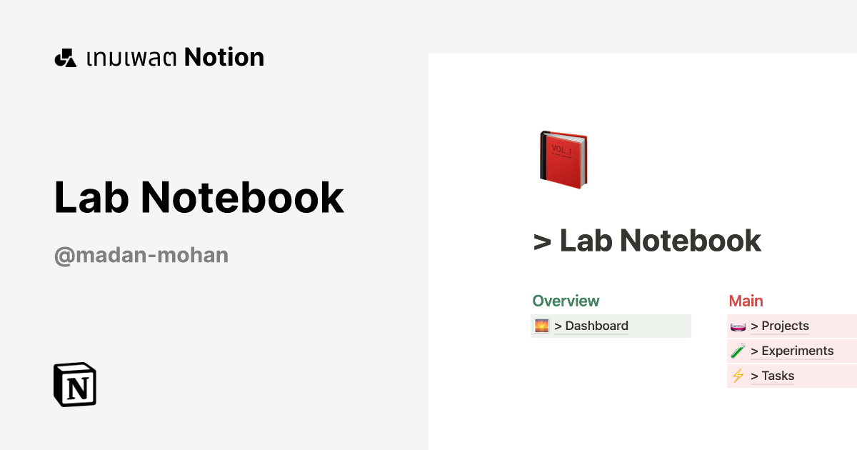 เทมเพลต Lab Notebook โดย Madan Mohan | มาร์เก็ตเพลส Notion