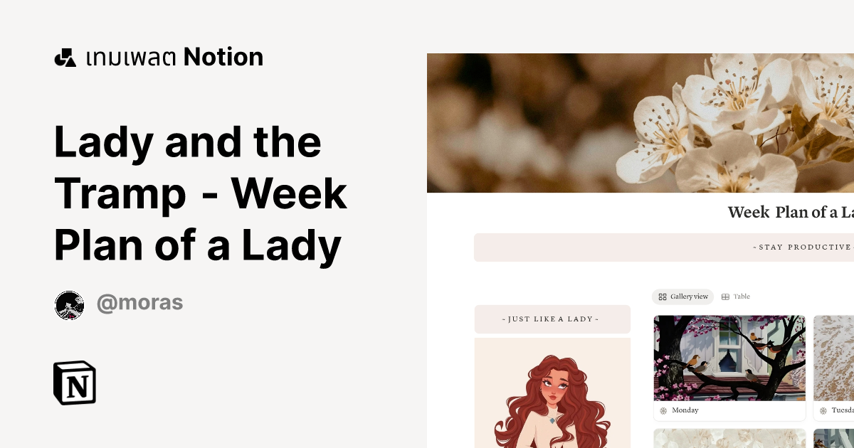 เทมเพลต Lady and the Tramp - Week Plan of a Lady | มาร์เก็ตเพลส Notion