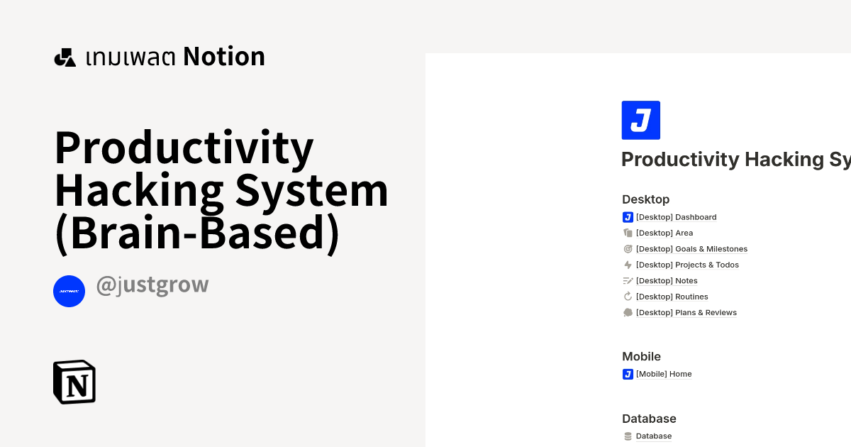 เทมเพลต Productivity Hacking System (Brain-Based) | มาร์เก็ตเพลส Notion