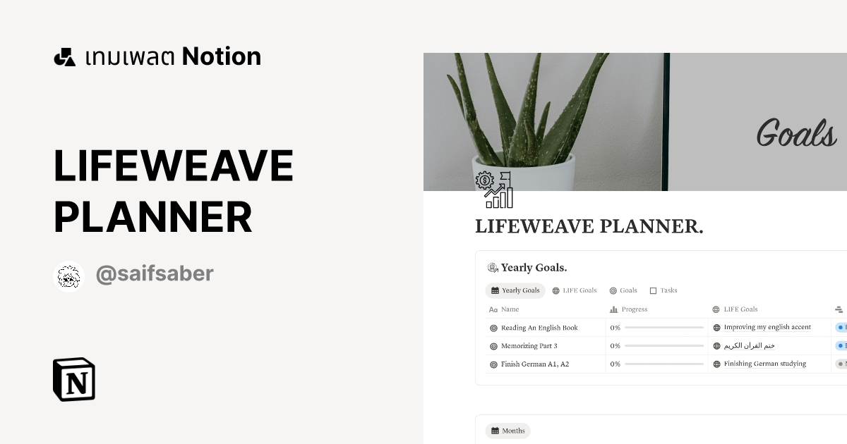 เทมเพลต LIFEWEAVE PLANNER โดย Saif Saber | มาร์เก็ตเพลส Notion