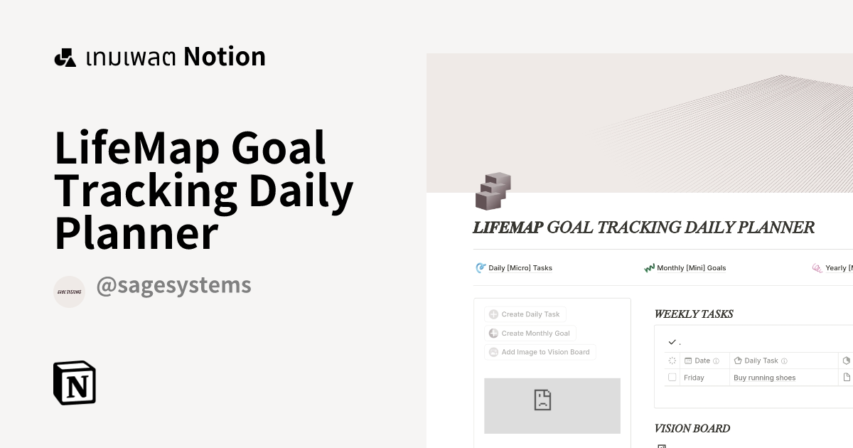 เทมเพลต LifeMap Goal Tracking Daily Planner | มาร์เก็ตเพลส Notion