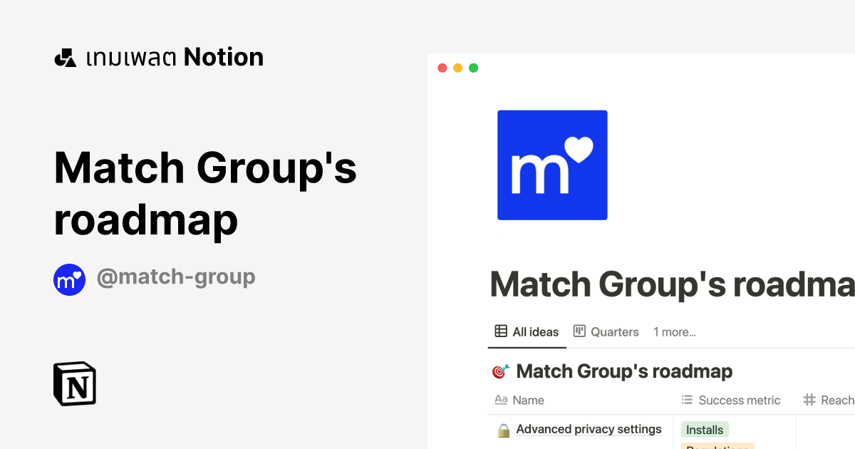 เทมเพลต Match Group's roadmap | มาร์เก็ตเพลส Notion