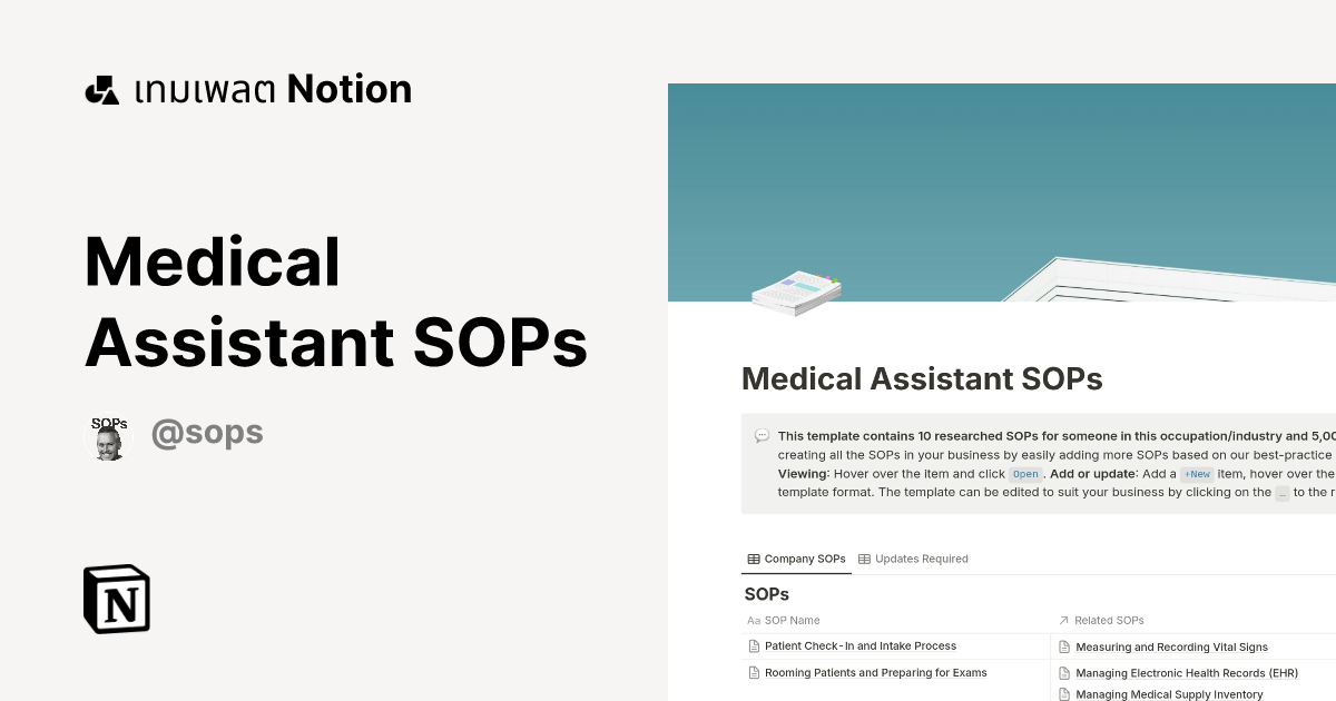 เทมเพลต Medical Assistant SOPs | มาร์เก็ตเพลส Notion