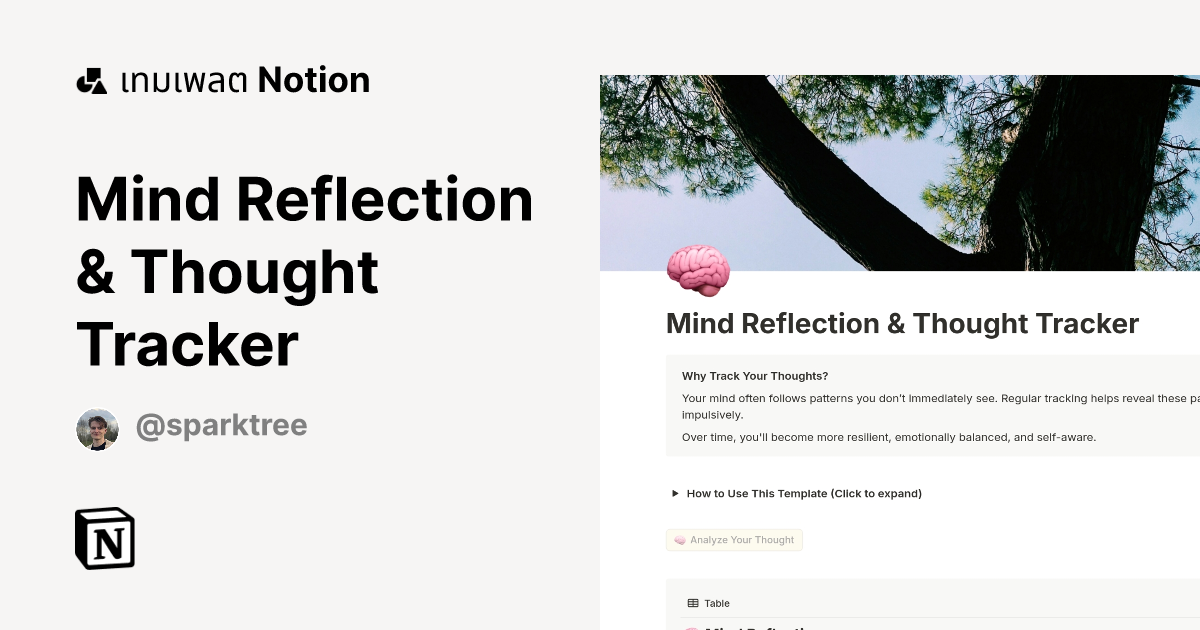 เทมเพลต Mind Reflection & Thought Tracker โดย Spark Tree | มาร์เก็ตเพลส Notion