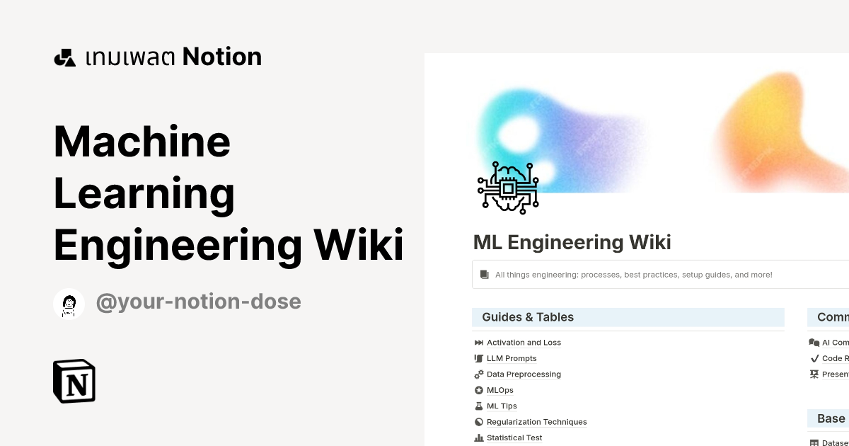 เทมเพลต Machine Learning Engineering Wiki | มาร์เก็ตเพลส Notion