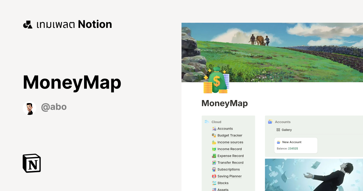 เทมเพลต MoneyMap โดย Abo | มาร์เก็ตเพลส Notion