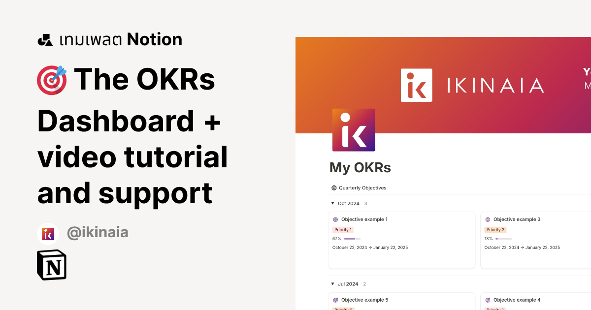 เทมเพลต 🎯 The OKRs Dashboard + video tutorial and support โดย IKINAIA ...