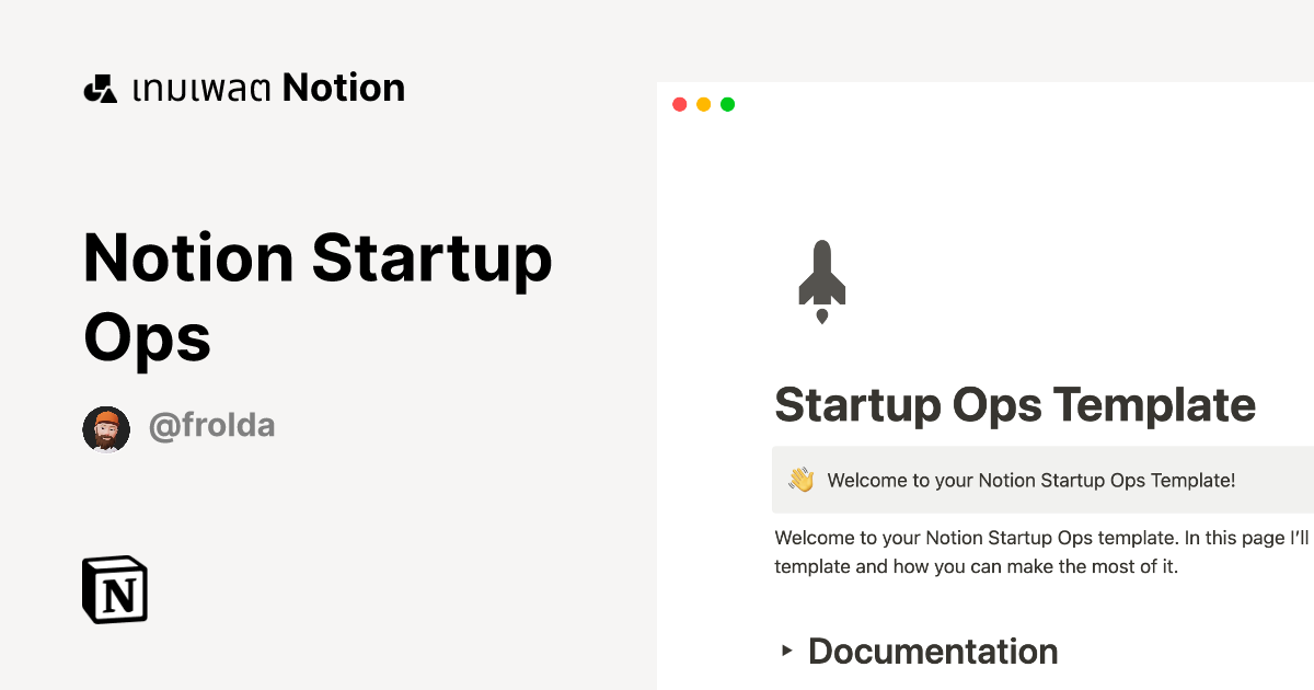 เทมเพลต Notion Startup Ops โดย Frolda | มาร์เก็ตเพลส Notion