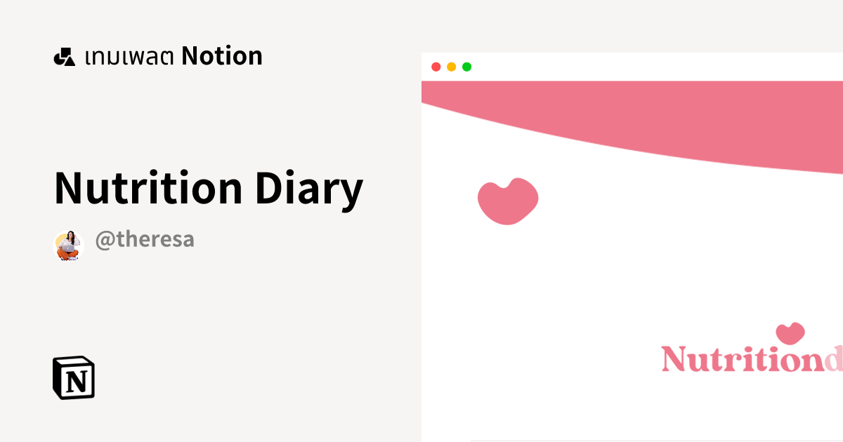 เทมเพลต Nutrition Diary โดย Theresa Dinh | มาร์เก็ตเพลส Notion