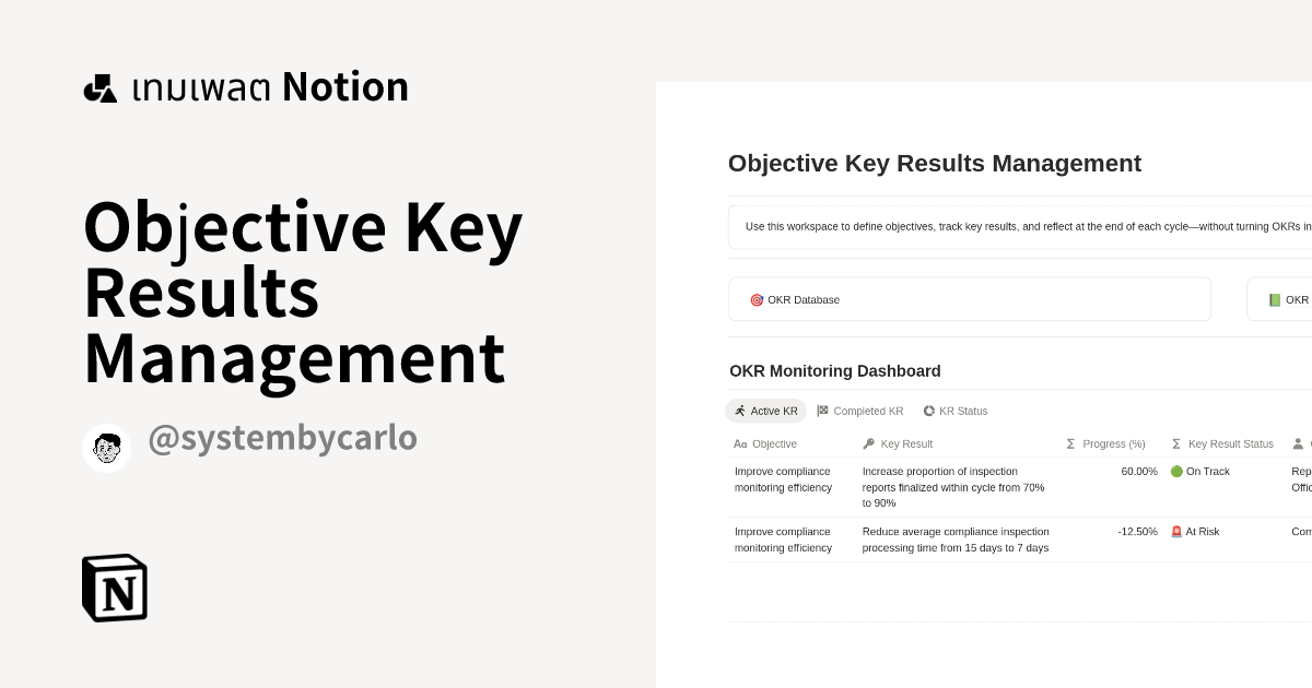 เทมเพลต Objective Key Results Management | มาร์เก็ตเพลส Notion