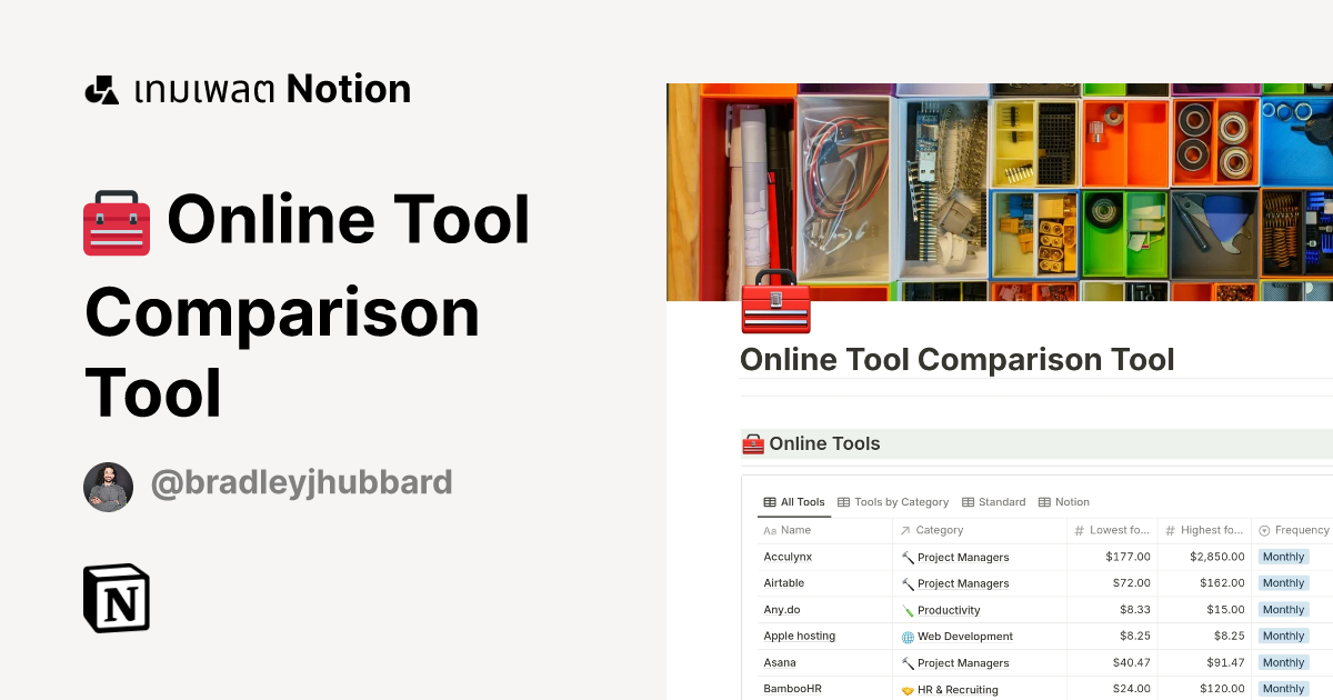 เทมเพลต 🧰 Online Tool Comparison Tool | มาร์เก็ตเพลส Notion