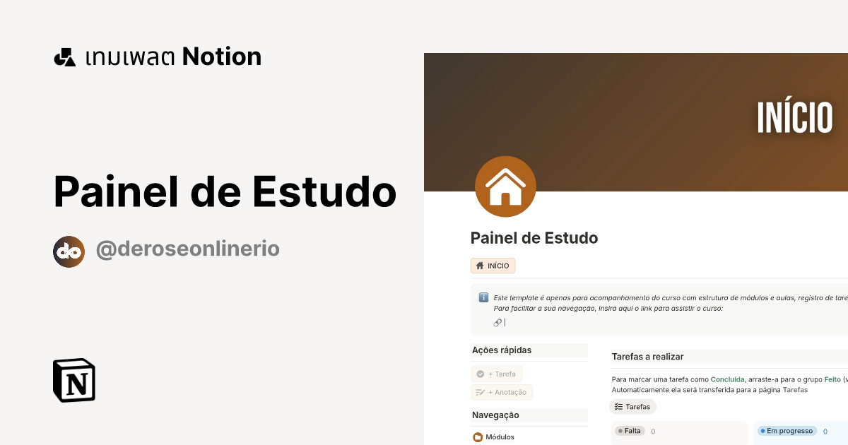 เทมเพลต Painel de Estudo โดย DeRose Method Online Rio | มาร์เก็ตเพลส Notion